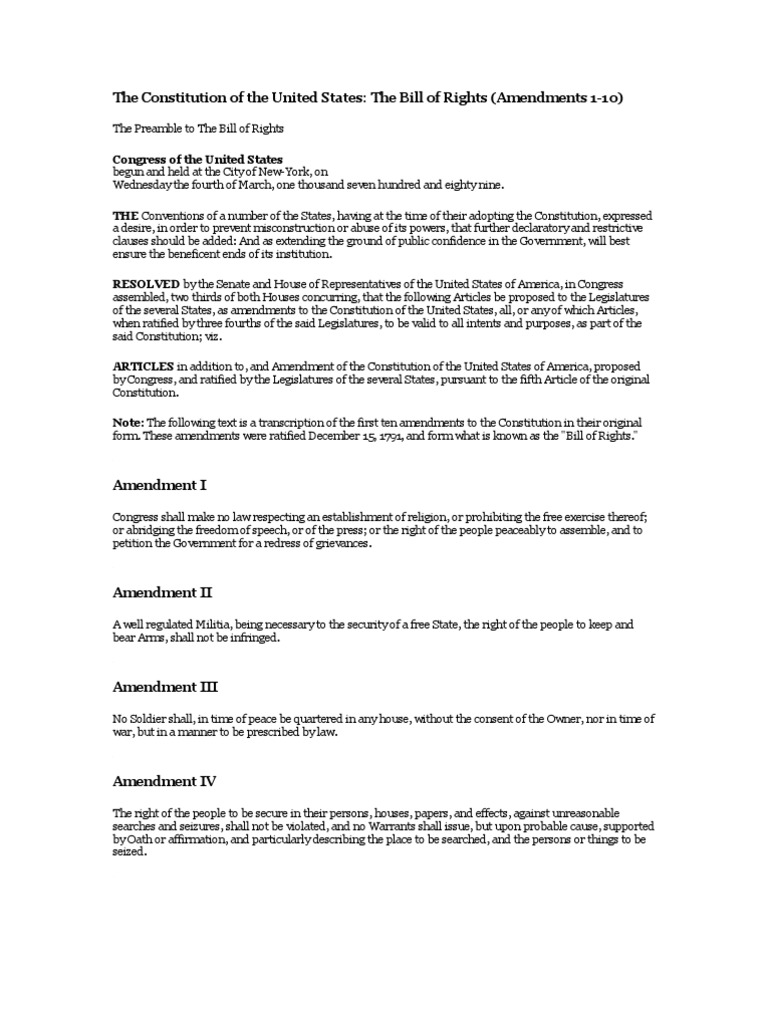 The US Constitution - The Bill of Rights | PDF | United States Bill Of ...