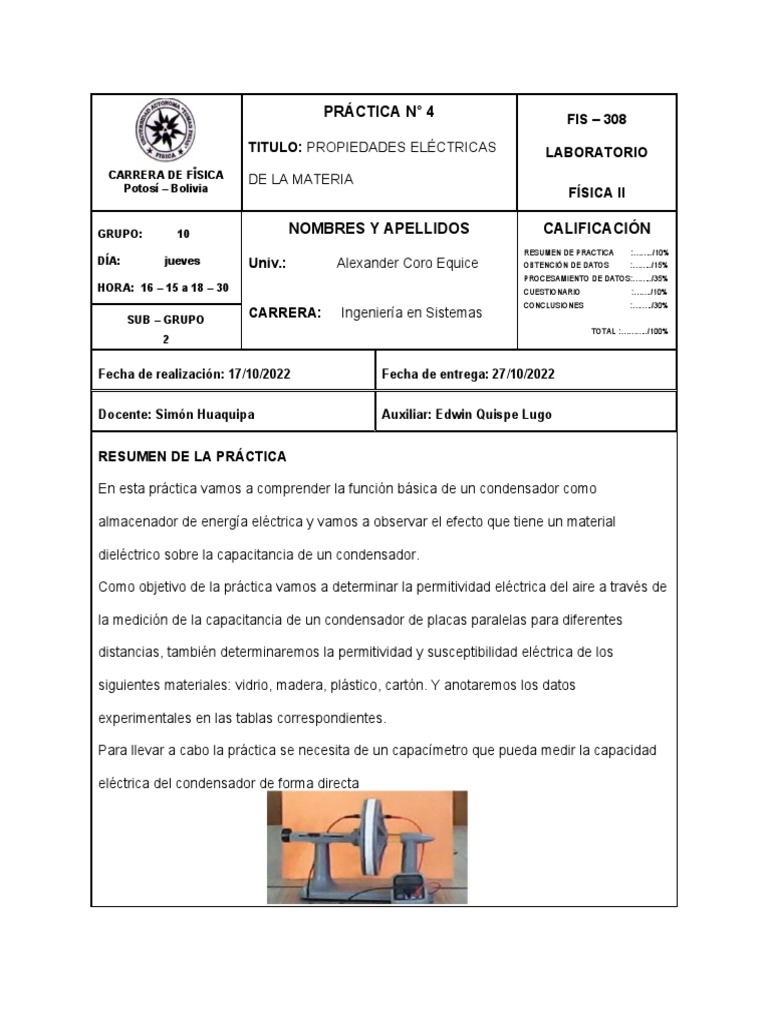 Practica 4 | PDF | Condensador | Dieléctrico