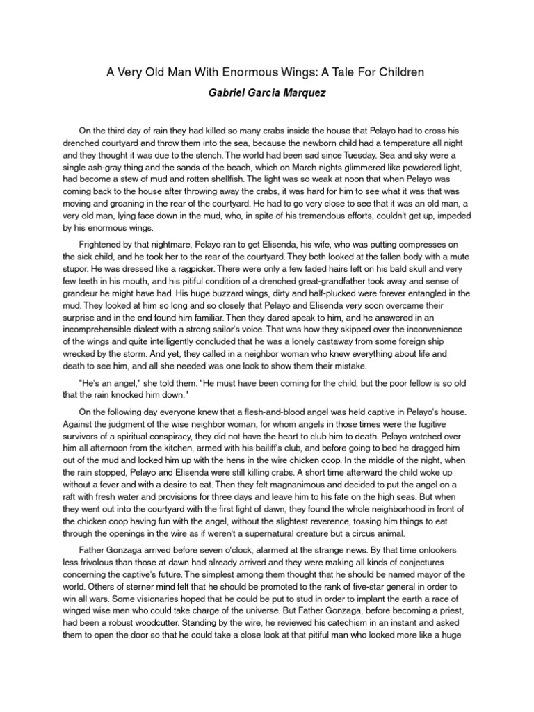 A Very Old Man With Enormous Wings Gabriel Garcia Marquez | PDF