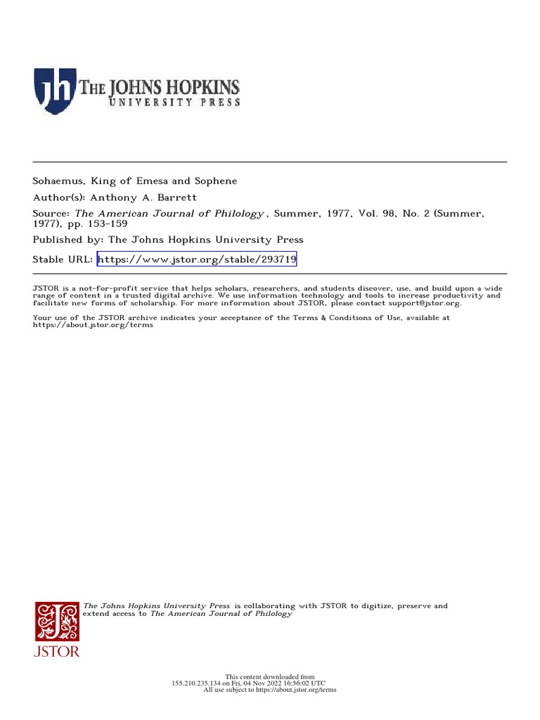 Barrett, Sohaemus, King of Emesa and Sophene | Download Free PDF ...