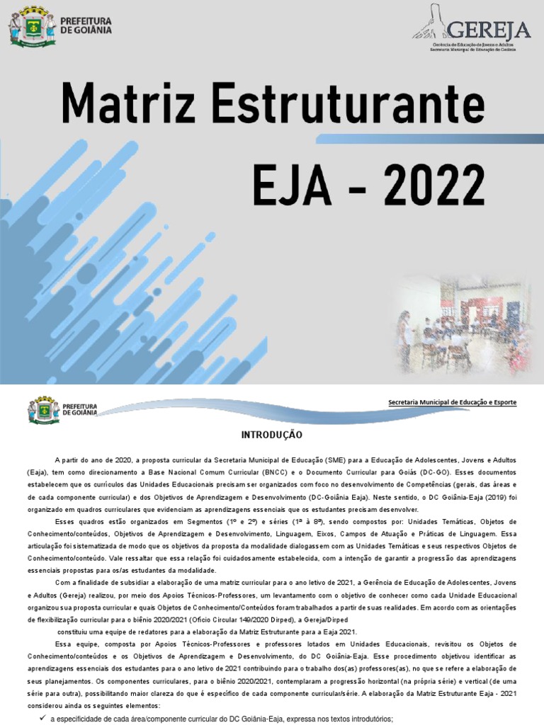 Matriz Estruturante EJA - 2022 | PDF | Lazer | Aprendizado