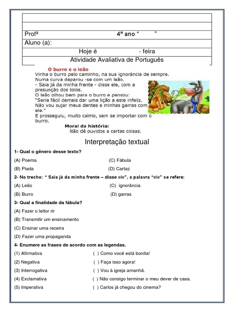Prova de Portugues - 2 Bimestre | PDF