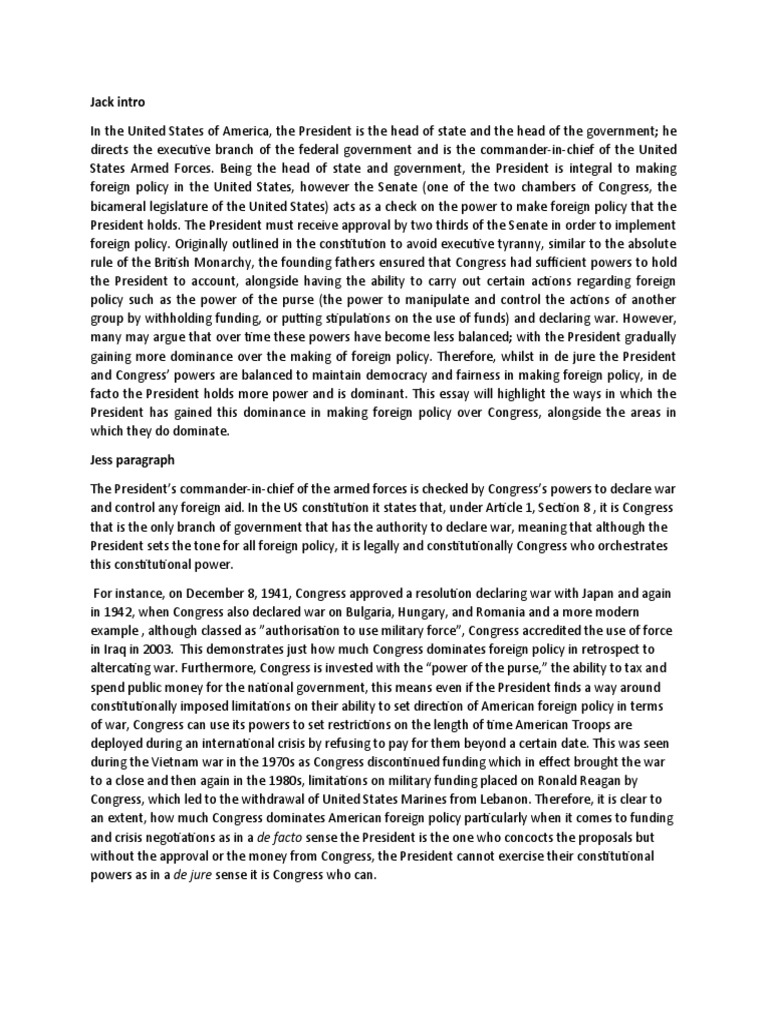 Congress vs. Presidency in US Foreign Policy | PDF | American ...