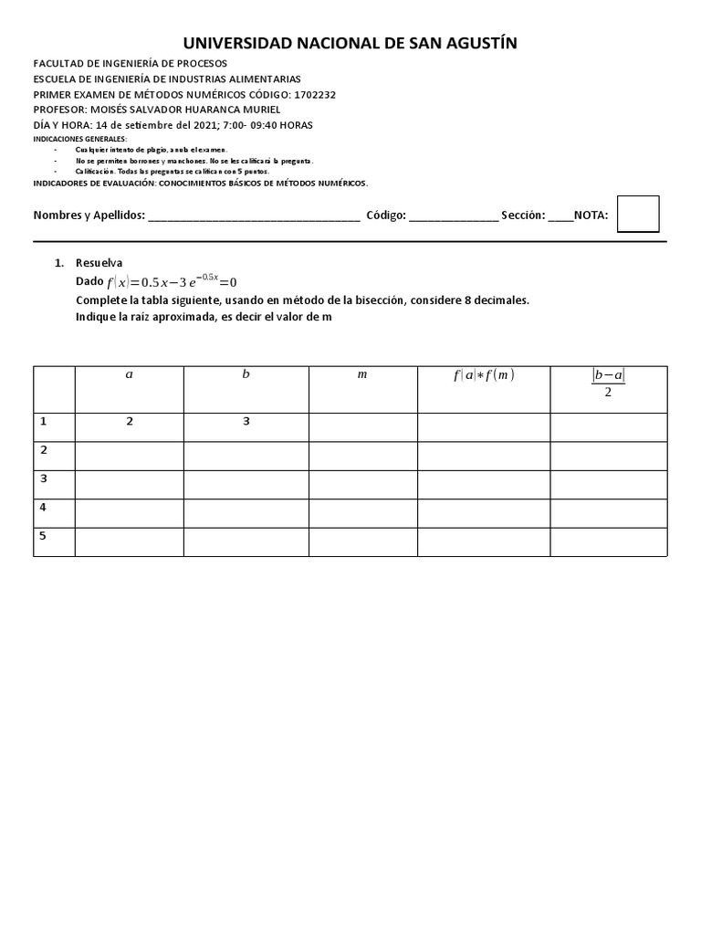 Examen Métodos Numéricos 2021 | PDF | Análisis numérico | Ciencia computacional