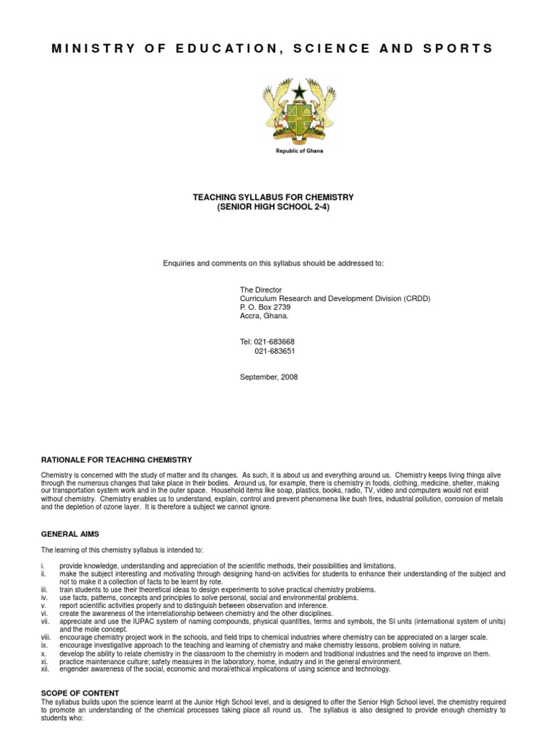 Teaching Syllabus for Chemistry (Senior High School 2-4): Scope of ...