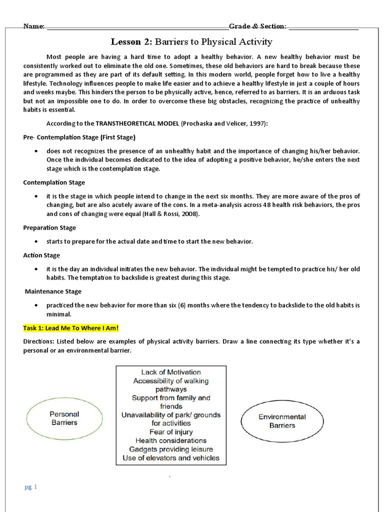 2 BARIERS To PHYSICAL ACTIVITY | PDF | Physical Fitness | Behavior
