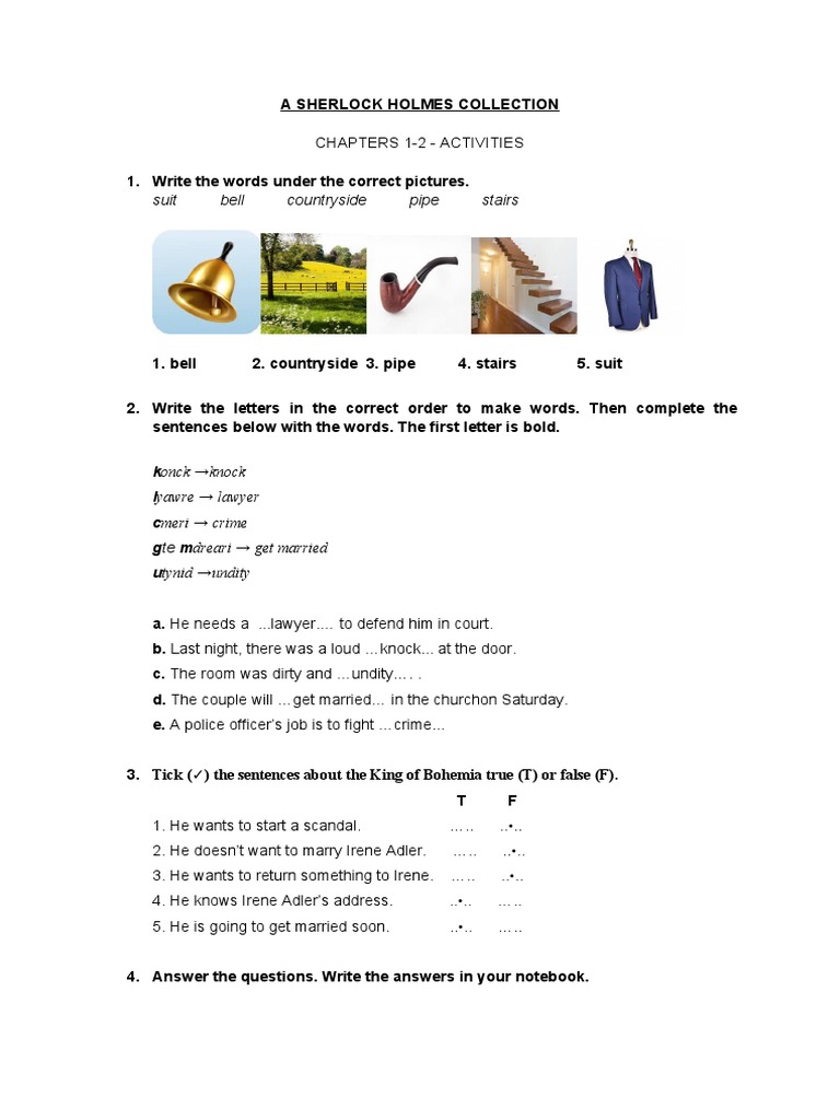 A SHERLOCK HOLMES COLLECTION (Activities Chapters 1 and 2) (1) | PDF ...