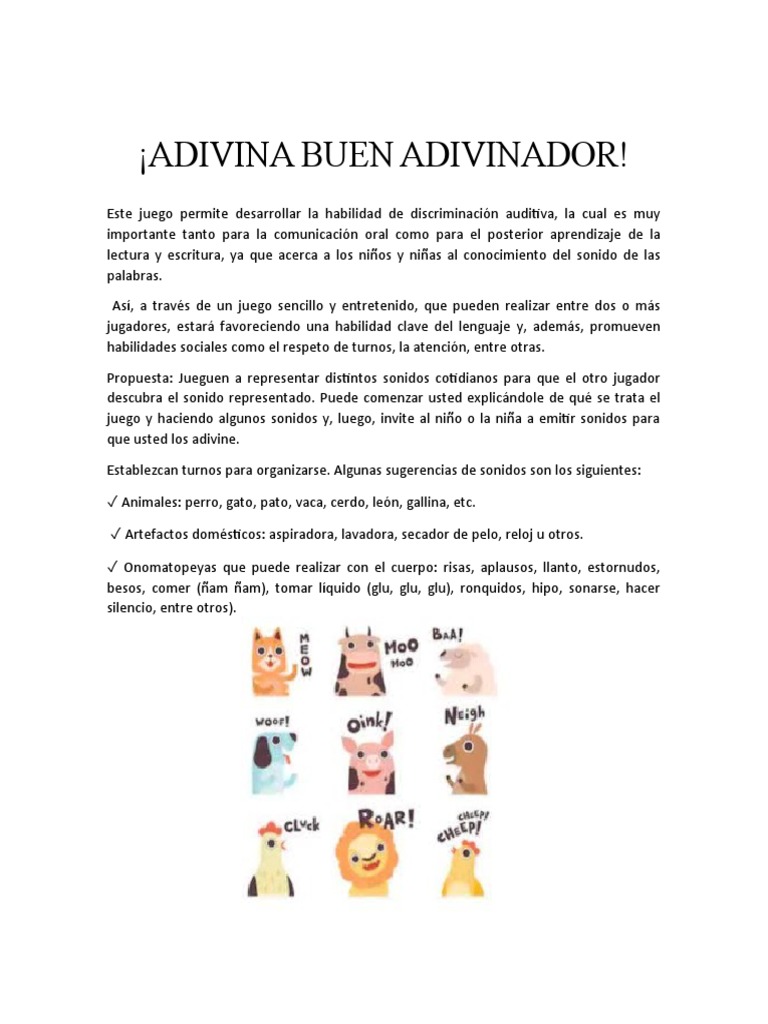Actividad ADIVINA BUEN ADIVINADOR | PDF | Artes del Lenguaje y Comunicación