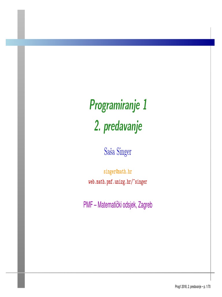 Programiranje 1 2. Predavanje: Sa Sa Singer | PDF