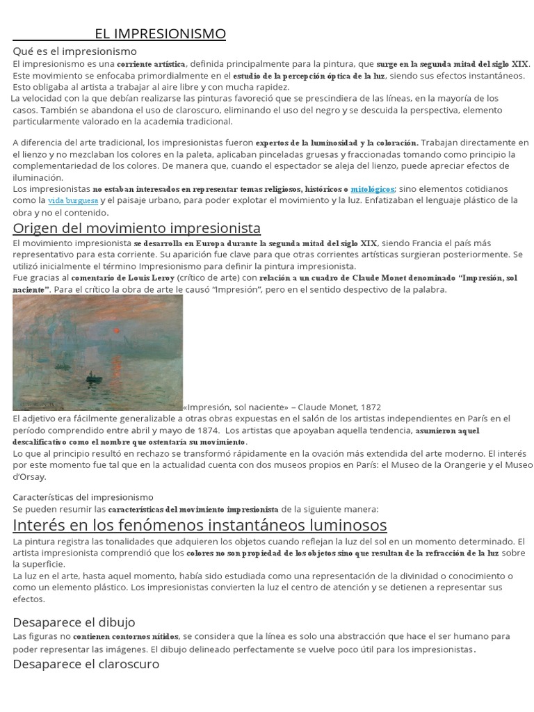 EL IMPRESIONISMO Historia | PDF | Impresionismo | Pinturas