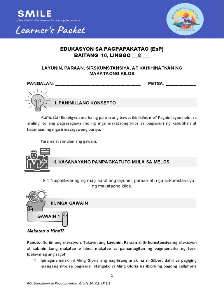 EsP - Grade 10 - Q2 - LP 8.1 wk8 | PDF