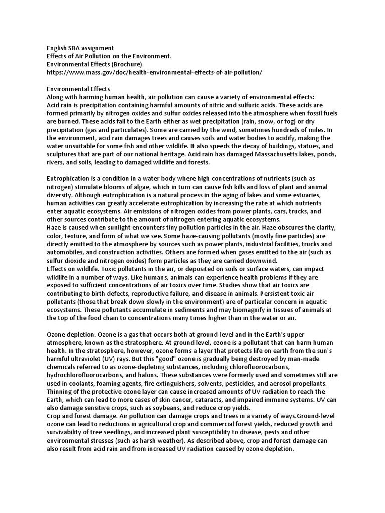 English SBA | PDF | Atmosphere Of Earth | Air Pollution