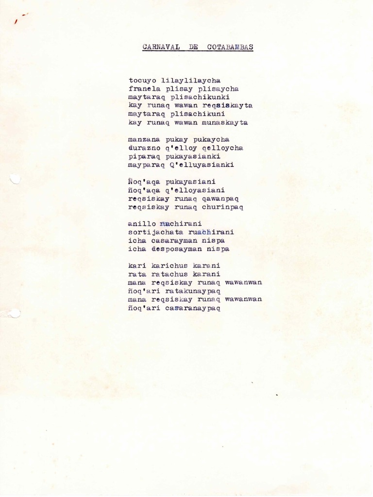 Carnaval de Cotabambas (Letra) | PDF