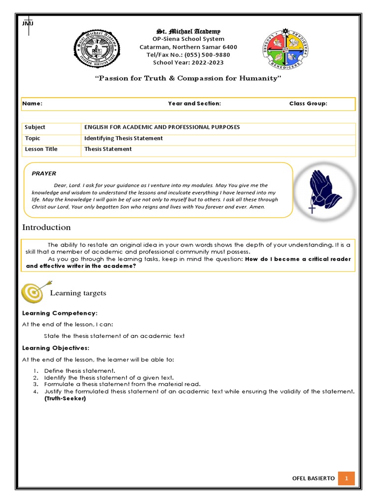 Efapp Q1L3 | PDF | Thesis | Learning