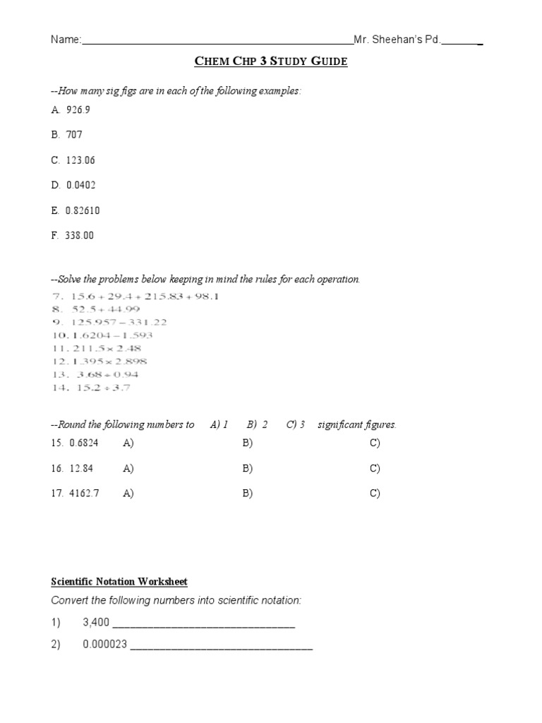 Chemistry Chapter 3 Study Guide | PDF | Density | Significant Figures