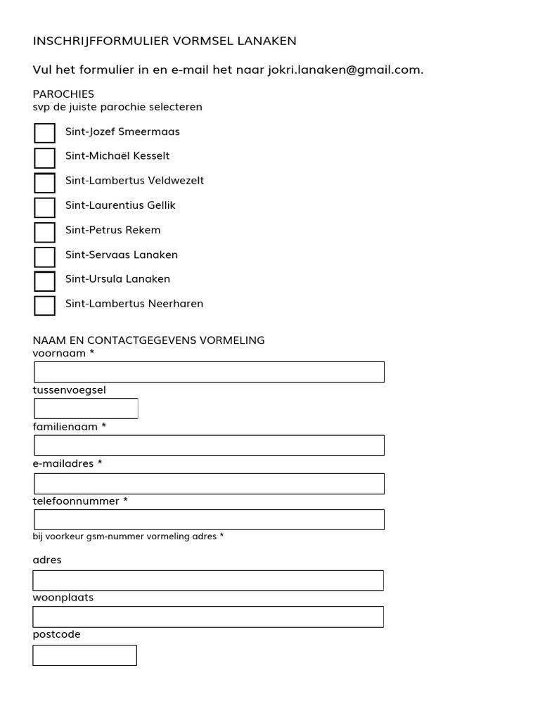 Inschrijfformulier Vormsel Lanaken | PDF