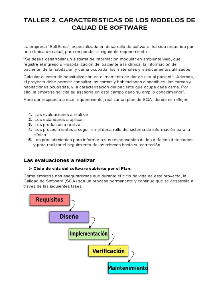 TALLER 2 Caracteristicas de Los Modelos de Calidad de Software | PDF | Software | Hospital