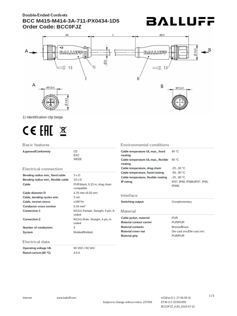 Datasheet BCC0FJZ 237509 en | PDF | Electrical Connector | Components