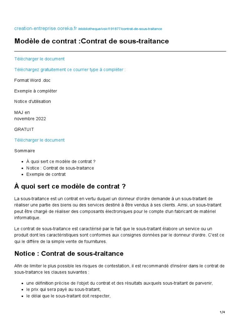 Modèle de Contrat Contrat de Sous-Traitance | PDF | Don d'organe | Microsoft Word