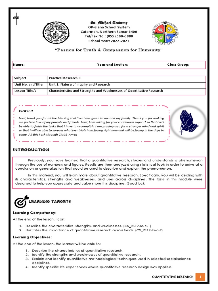 Practical Research II Worksheet 2 | PDF | Quantitative Research ...
