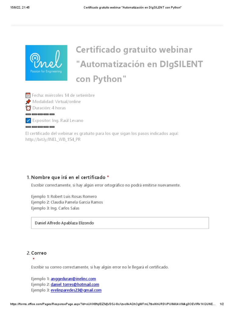 Certificado Gratuito Webinar - Automatización en DIgSILENT Con Python | PDF | Facebook ...