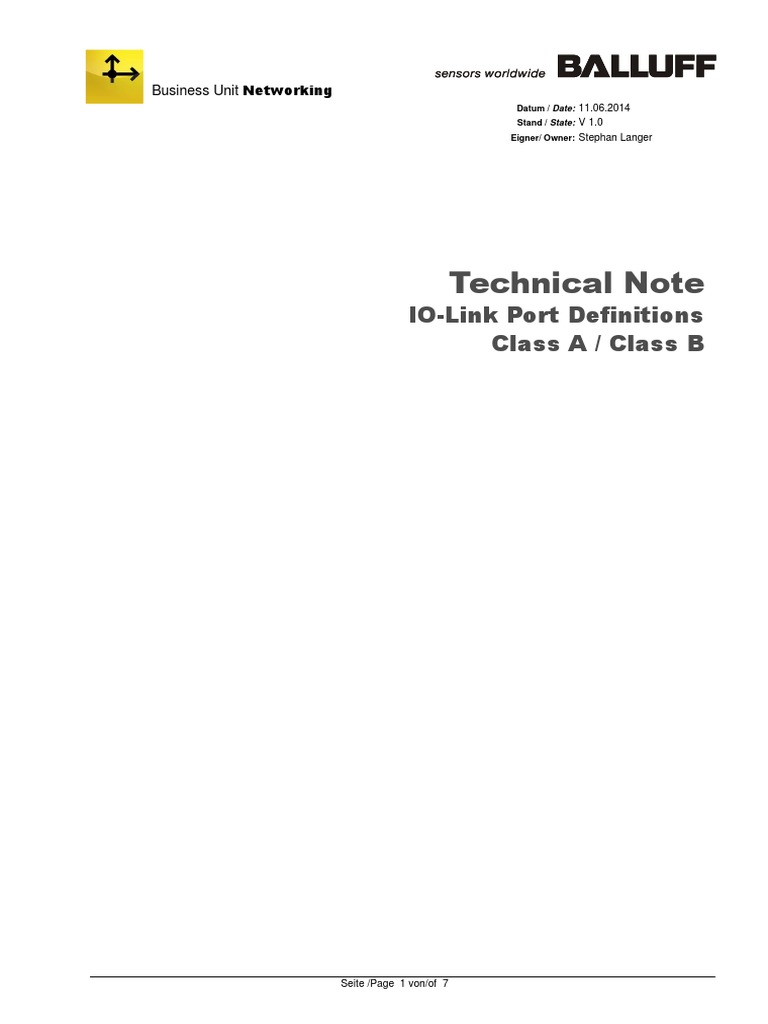 IO-Link Port Class A vs B Overview | PDF | Physical Layer Protocols ...