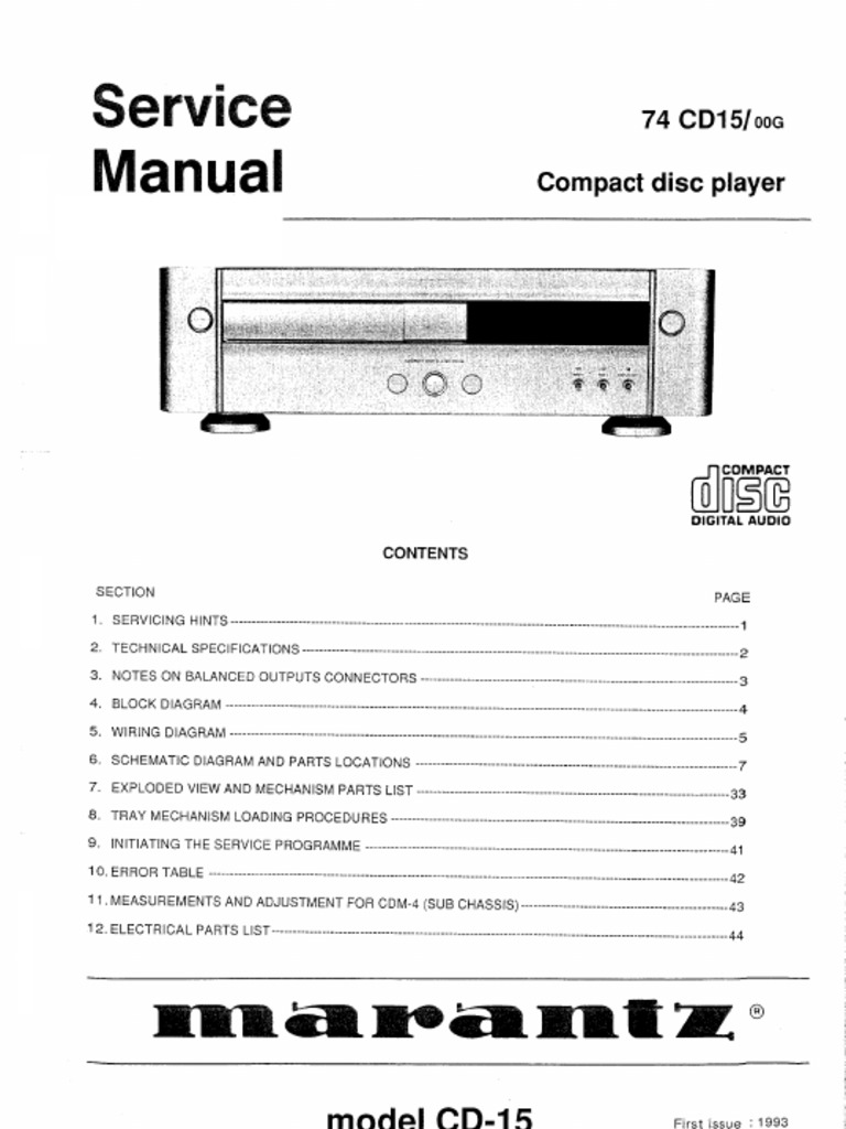Marantz CD 15 Service Manual | PDF
