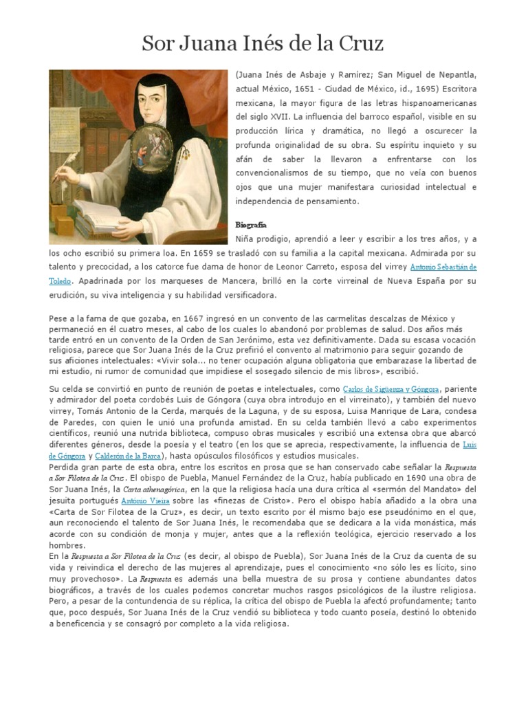 Biografía de Sor Juana Inés de la Cruz | PDF | Clásicos