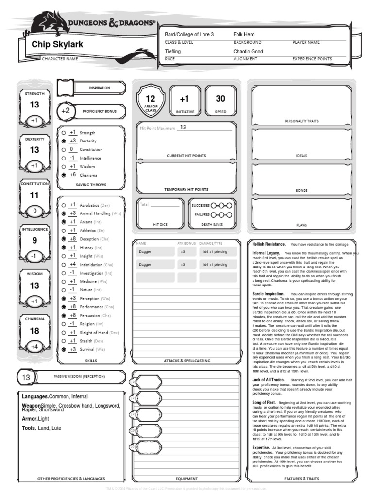 DND 5e Char Sheet | PDF | Gaming | Role Playing Games