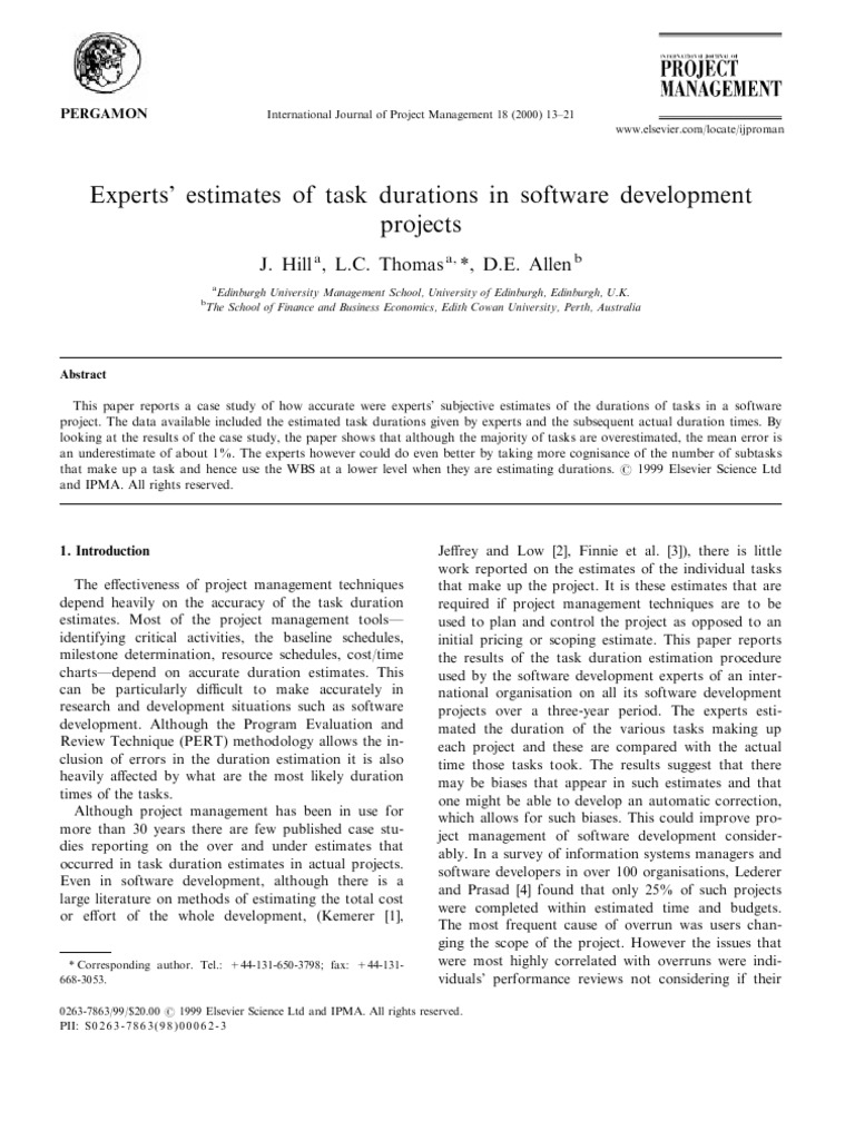Experts' Estimates of Task Durations in Software Development | PDF ...