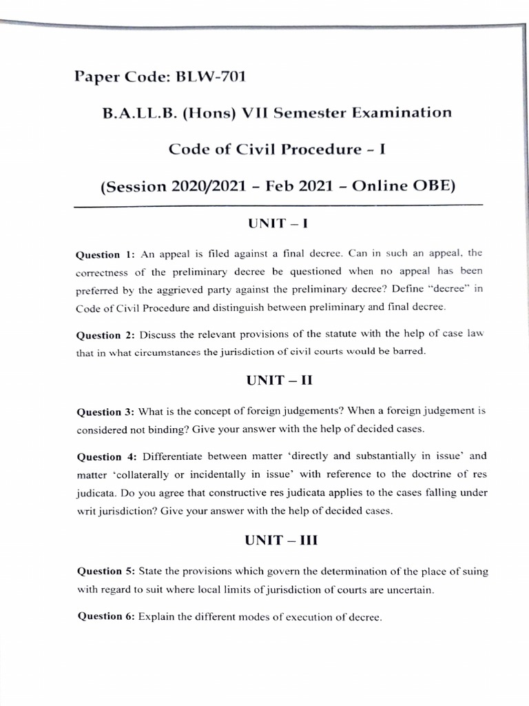 CPC Paper 1 Exam Questions Units 1-5TITLE Marriage Dispute Transfer ...
