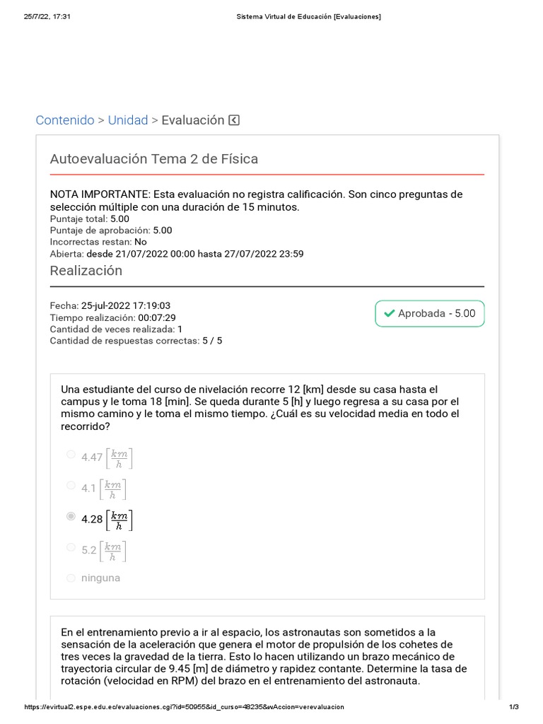 Autoevaluacion T2 Fisica | PDF | Velocidad | Mecánica
