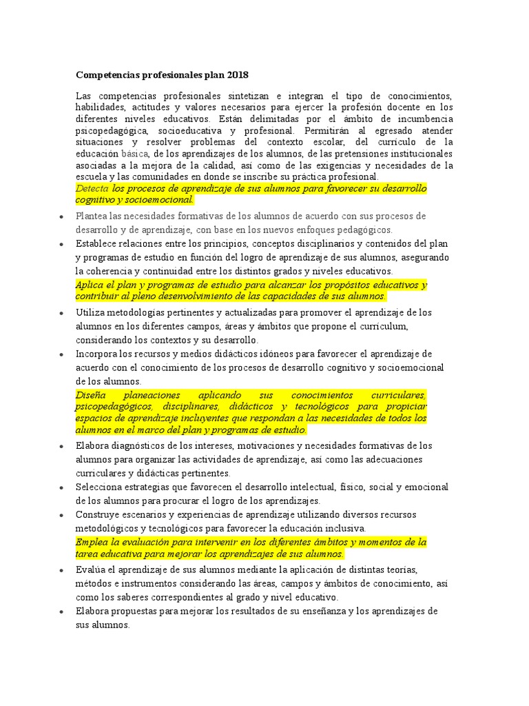 Competencias Profesionales Plan 2018 | PDF | Plan de estudios | Aprendizaje