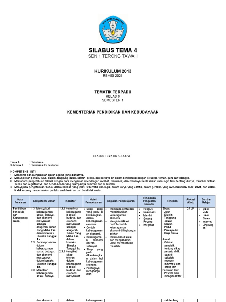 Silabus Kelas 6 Tema 4 | PDF