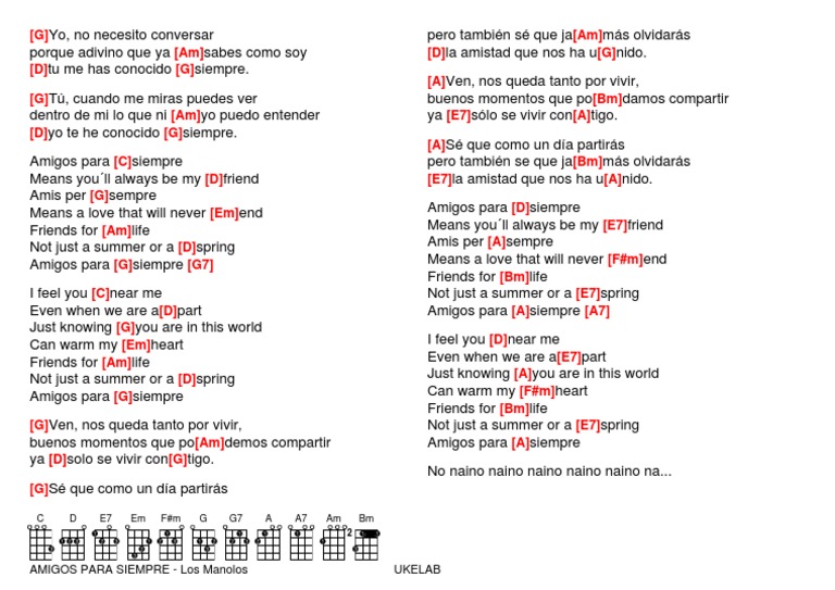 Acordes y letra de "Amigos para Siempre" | PDF