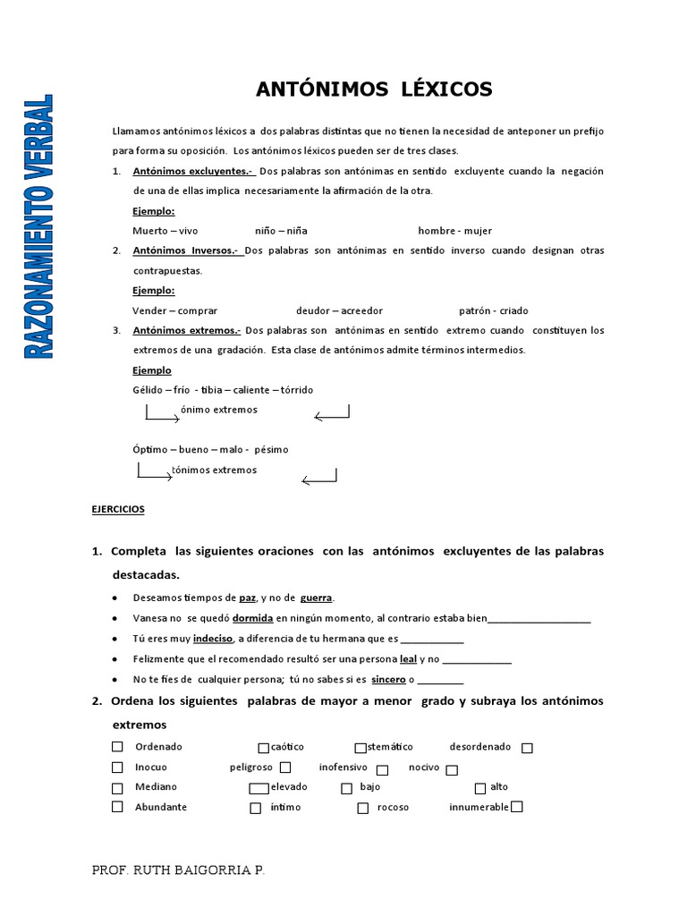 Antónimos: Excluyentes, Inversos y Extremos | PDF