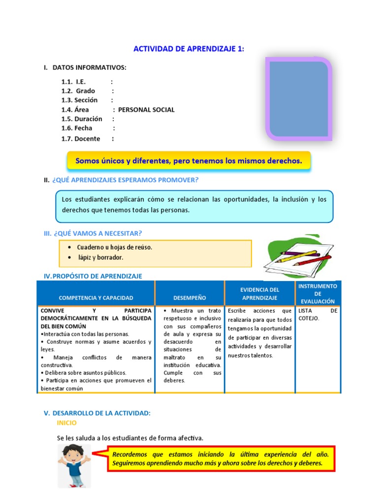 Somos Únicos: Derechos y Oportunidades | PDF | Evaluación | Aprendizaje