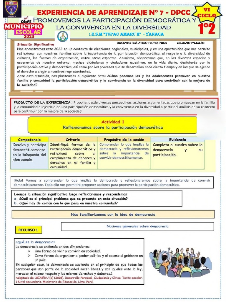 Experiencia de Aprendizaje #7 - DPCC 1º y 2º | PDF