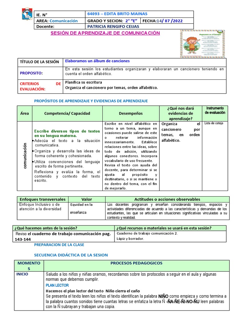 Sesión de Aprendizaje de Comunicacion - Escribe - Patricia-14!07!2022 ... Sesión de Aprendizaje de Comunicacion - Escribe - Patricia-14!07!2022 ...