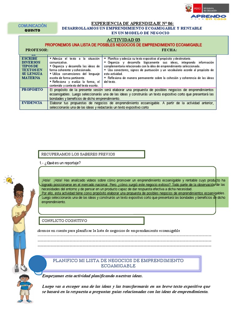 Quinto Exp. 6 Act. 03 | PDF | Iniciativa empresarial | Aprendizaje