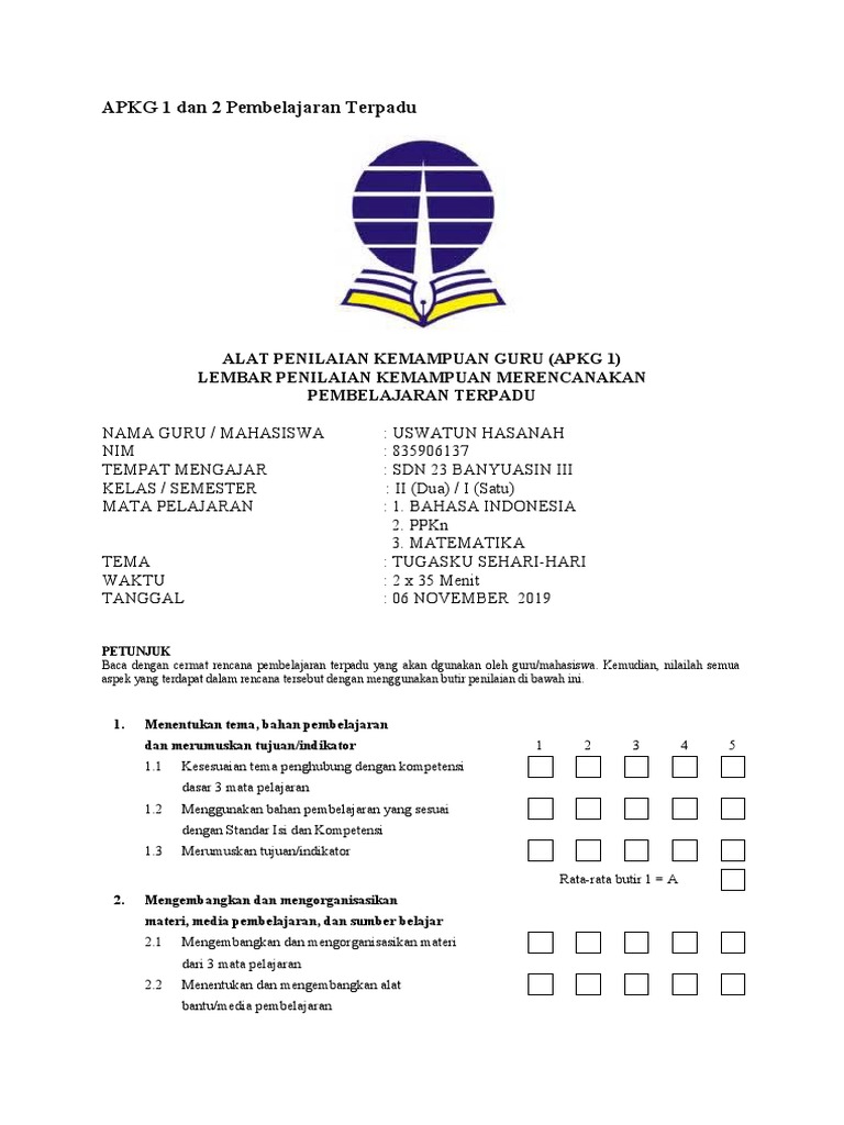 APKG 1 Dan 2 Pembelajaran Terpadu | PDF