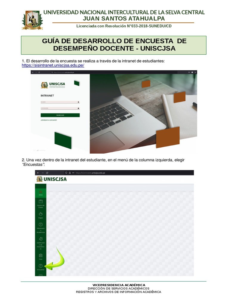 Guía de Desarrollo de Encuesta de Desempeño Docente - Uniscjsa | PDF