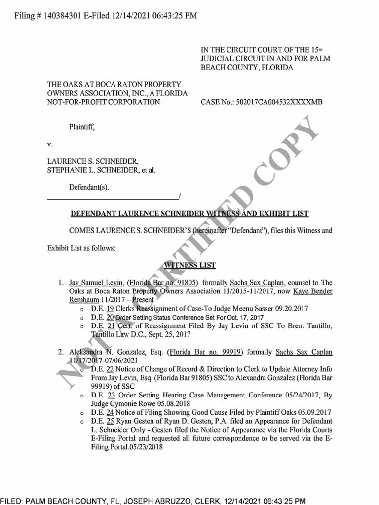 135 Defendant Laurence Schneider Witness and Exhibit List 2021.12.14 ...