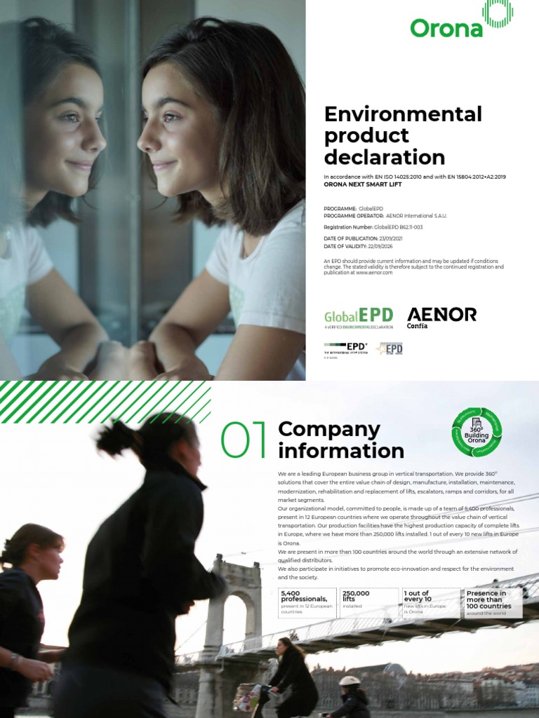 Epd Orona Next Smart Lift | PDF | Life Cycle Assessment | Elevator