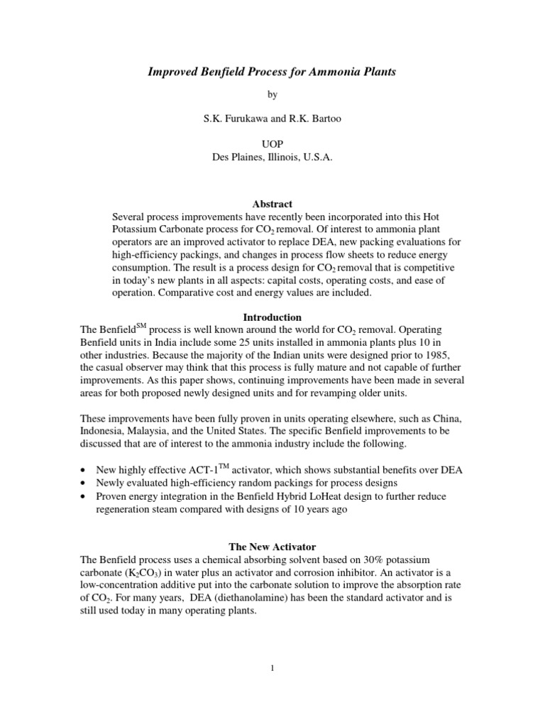 Enhanced Benfield Process for CO2 Removal | PDF | Technology & Engineering