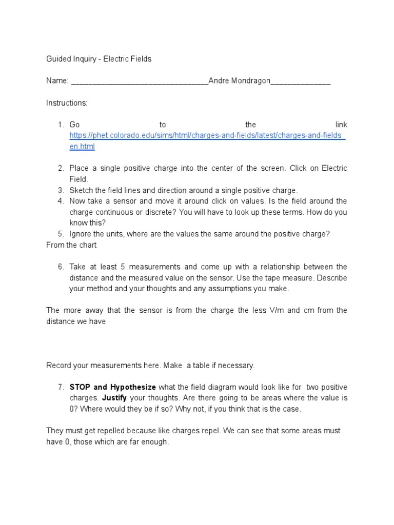 Copia de Exploring Electric Fields PHET PDF | PDF | Electric Charge | Force
