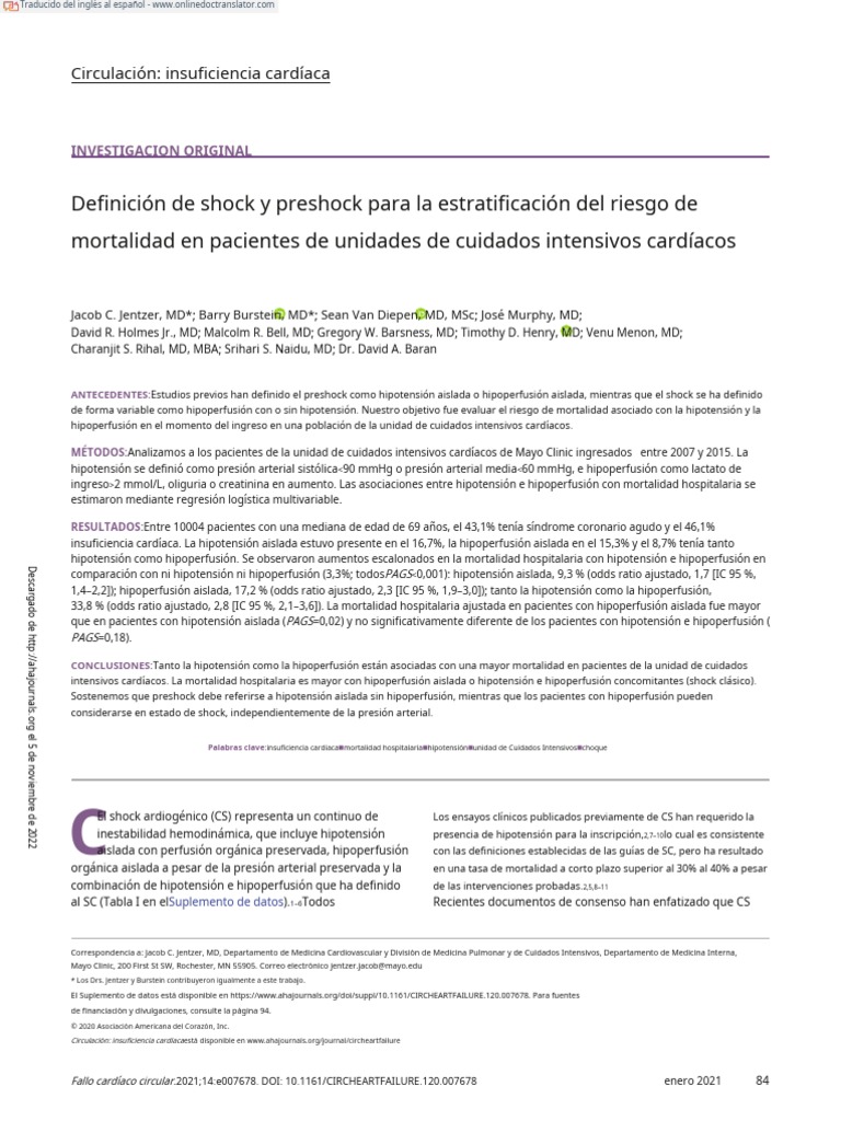 Definición de Shock y Preshock para La Estratificación Del Riesgo ...