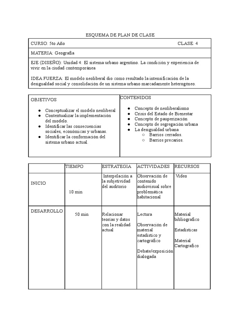 Esquema de Plan de Clase 4 - Neoliberal | PDF | Neoliberalismo | Economias
