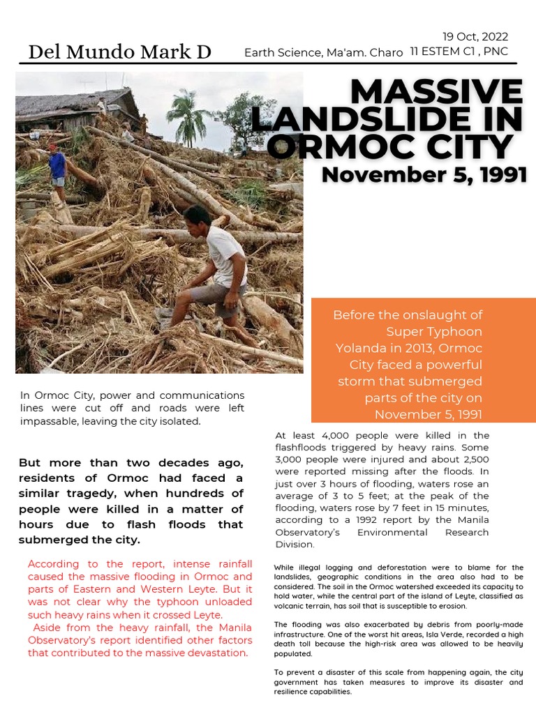 Massive Landslide in Ormoc City - EarthScience | PDF | Flood | Storms