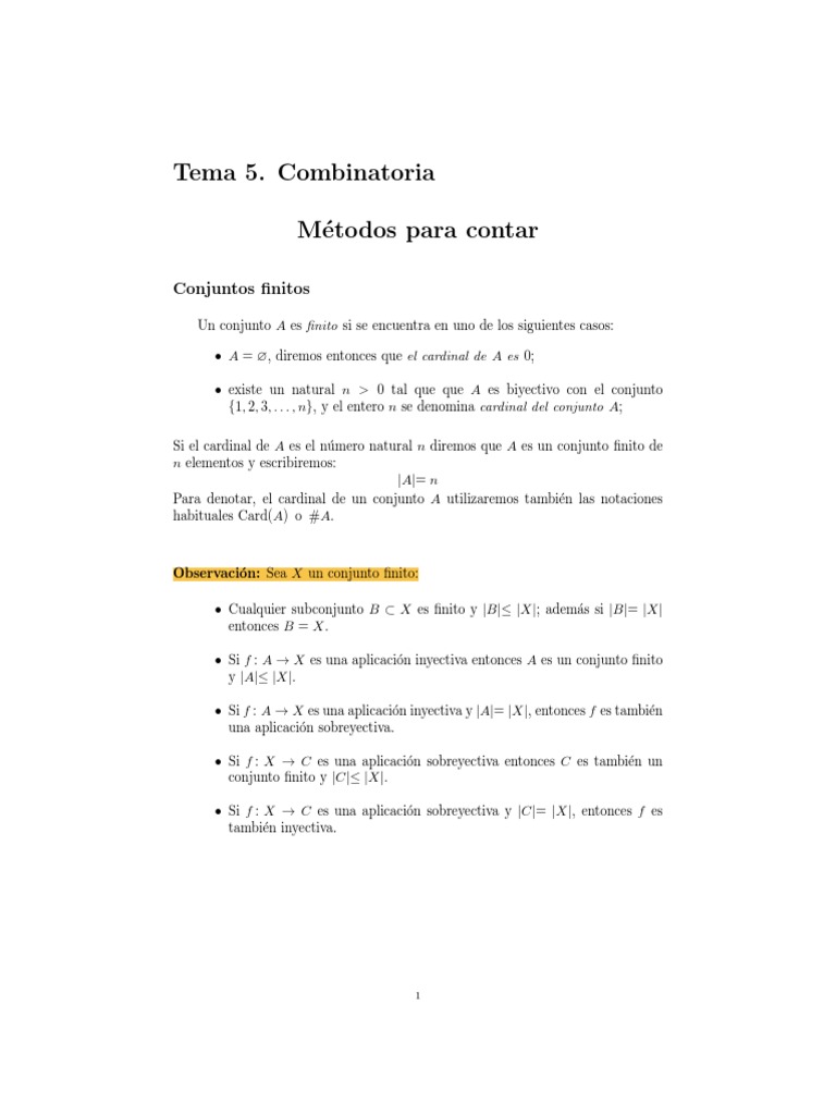 Combinatoria | PDF | Conjunto (Matemáticas) | Función (Matemáticas)